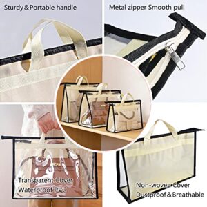 9 pack 3 Sizes Dust Bags for Handbags Storage Organizer Insert Purse Organizer for Closet with Handle and Zipper Clear Purse Storage Bags Space-saving