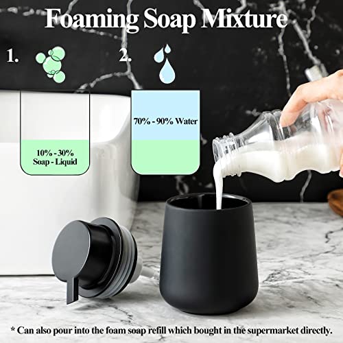 Black Bathroom Accessories Set 3 pcs - Ceramic Foaming Bathroom Soap Dispenser Set Farmhouse Black Bathroom Decor, Lotion Soap Dispenser and Toothbrush Holder/Tumbler Cup, Tray