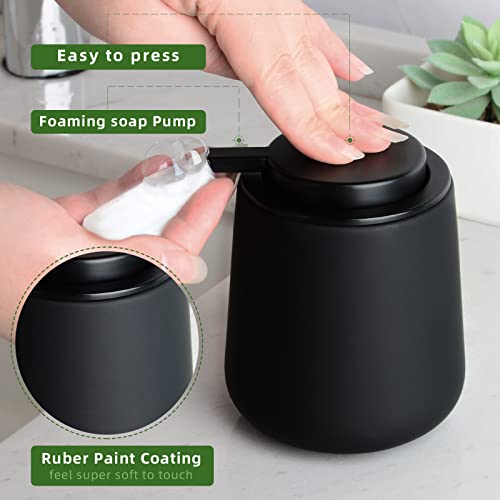 Black Bathroom Accessories Set 3 pcs - Ceramic Foaming Bathroom Soap Dispenser Set Farmhouse Black Bathroom Decor, Lotion Soap Dispenser and Toothbrush Holder/Tumbler Cup, Tray