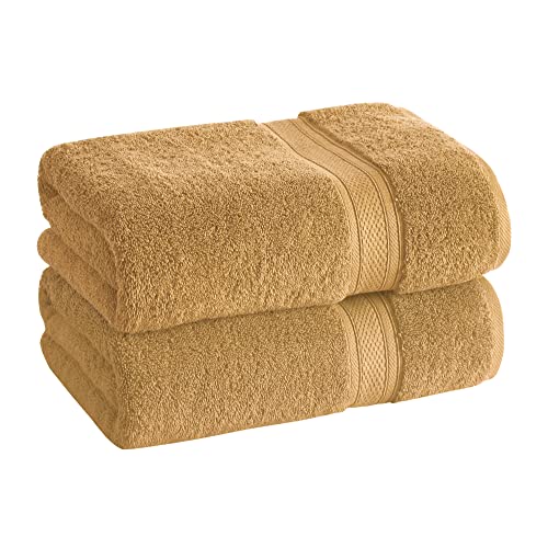 CANNON 100% Cotton Low Twist Hand Towels (18" L x 30" W), 550 GSM, Highly Absorbent, Super Soft and Fluffy (2 Pack, Ocher)