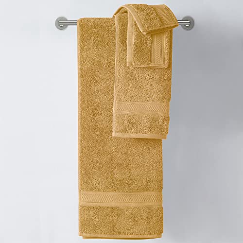 CANNON 100% Cotton Low Twist Hand Towels (18" L x 30" W), 550 GSM, Highly Absorbent, Super Soft and Fluffy (2 Pack, Ocher)