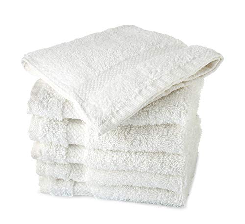 TowelFirst Luxury 6-Pack White Washcloths, 13x13 Inches, 100 Percent Cotton, Premium Quality, Durable, Soft and Extra-Absorbent Face Cloths, Quick Drying - Best for Bath, Kitchen, Spa and Gym Use