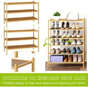 BMOSU 3-Tier Bamboo Shoe Rack Premium Stackable Shoe Shelf Storage Organizer for Hallway Closet Living Room Entryway Organizer(Natural)