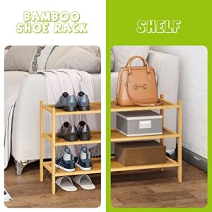 BMOSU 3-Tier Bamboo Shoe Rack Premium Stackable Shoe Shelf Storage Organizer for Hallway Closet Living Room Entryway Organizer(Natural)