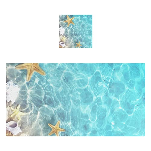 JIPONI Starfish Ocean Cotton Towel Set of 2, 1 Bath Towel 1 Washcloth Soft and Highly Absorbent Towels for Bathroom Hotel Spa Gym Decor