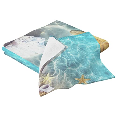 JIPONI Starfish Ocean Cotton Towel Set of 2, 1 Bath Towel 1 Washcloth Soft and Highly Absorbent Towels for Bathroom Hotel Spa Gym Decor