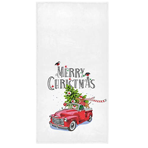 Wamika Retro Truck with Christmas Tree Hand Towels Funny Dog Dachshund Bathroom Bath Towel Fingertip Towels Highly Absorbent for Bath,Hand,Face,Gym,Spa,30 X 15 Inch