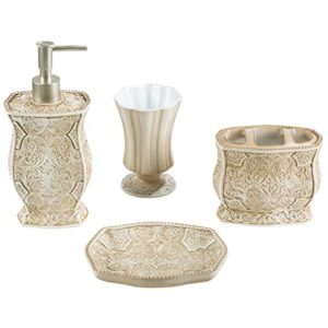 Creative Scents Beige Bathroom Accessories Set - Decorative Bathroom Accessory Set - 4 Piece Bathroom Set Features: Soap Dispenser, Toothbrush Holder, Tumbler, and Soap Dish (Victoria Collection)