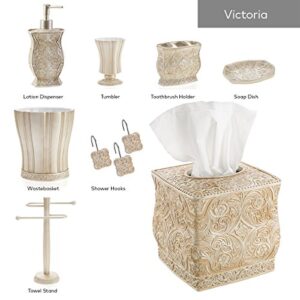 Creative Scents Beige Bathroom Accessories Set - Decorative Bathroom Accessory Set - 4 Piece Bathroom Set Features: Soap Dispenser, Toothbrush Holder, Tumbler, and Soap Dish (Victoria Collection)