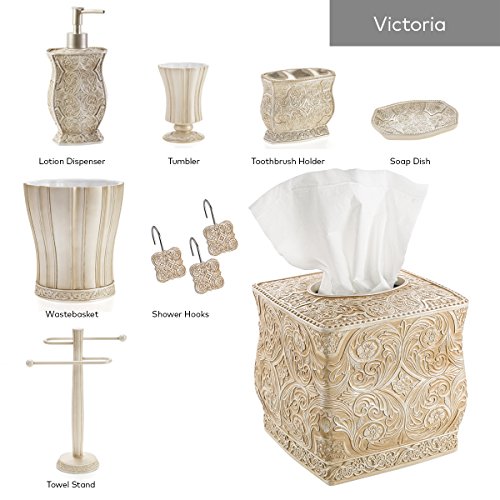 Creative Scents Beige Bathroom Accessories Set - Decorative Bathroom Accessory Set - 4 Piece Bathroom Set Features: Soap Dispenser, Toothbrush Holder, Tumbler, and Soap Dish (Victoria Collection)