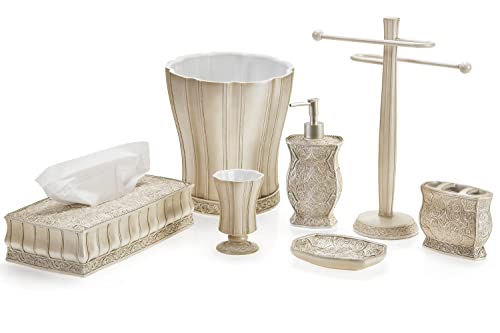 Creative Scents Beige Bathroom Accessories Set - Decorative Bathroom Accessory Set - 4 Piece Bathroom Set Features: Soap Dispenser, Toothbrush Holder, Tumbler, and Soap Dish (Victoria Collection)