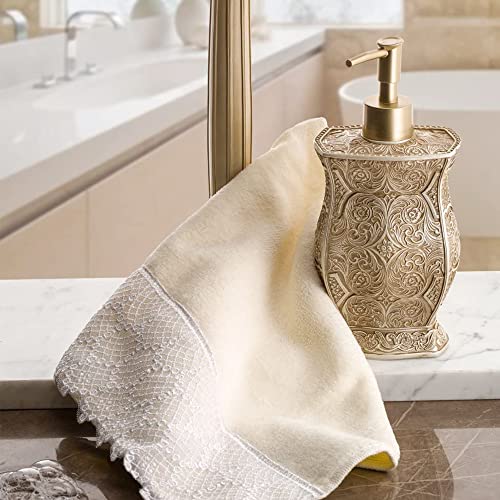 Creative Scents Beige Bathroom Accessories Set - Decorative Bathroom Accessory Set - 4 Piece Bathroom Set Features: Soap Dispenser, Toothbrush Holder, Tumbler, and Soap Dish (Victoria Collection)