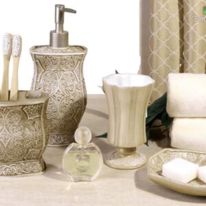 Creative Scents Beige Bathroom Accessories Set - Decorative Bathroom Accessory Set - 4 Piece Bathroom Set Features: Soap Dispenser, Toothbrush Holder, Tumbler, and Soap Dish (Victoria Collection)