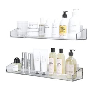 kataski 2 pack acrylic bathroom shelf, wall mounted no-drill thick clear storage and display shelf, 15.7inch