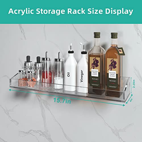 KATASKI 2 Pack Acrylic Bathroom Shelf, Wall Mounted No-Drill Thick Clear Storage and Display Shelf, 15.7inch