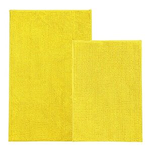 bathroom rugs and mats sets yellow 2 piece non slip super absorbent water bath floor rugs,ultra soft and quick dry shower chenille mats for bathroom floor,tub,toilet,20x32+16x24 inch