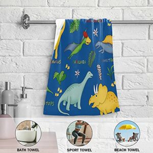 Giwawa Dinosaur Hand Towel Set of 2, Absorbent Navy Blue Dino Bath Towels Soft Cute Animal Fingertip Towel Fast Dry Terry Towel for Boys Kids Man in Bathroom Kitchen Yoga Gym Spa Decor 28.3x14.4in