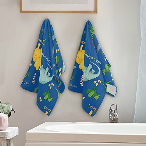 Giwawa Dinosaur Hand Towel Set of 2, Absorbent Navy Blue Dino Bath Towels Soft Cute Animal Fingertip Towel Fast Dry Terry Towel for Boys Kids Man in Bathroom Kitchen Yoga Gym Spa Decor 28.3x14.4in