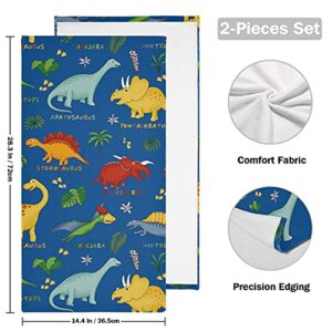 Giwawa Dinosaur Hand Towel Set of 2, Absorbent Navy Blue Dino Bath Towels Soft Cute Animal Fingertip Towel Fast Dry Terry Towel for Boys Kids Man in Bathroom Kitchen Yoga Gym Spa Decor 28.3x14.4in