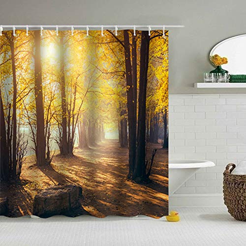 Fashion_Man 4PCS/Set Yellow Forest Gingko Tree Shower Curtain Polyester Waterproof Bath Curtain Bathroom Rugs Bath Mat Set Toilet Lid Cover Natural Landscape Bathroom Decor, 72"x72", Gingko Tree