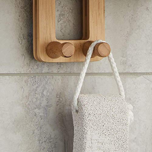 iDesign Formbu Bamboo Hanging Shower Caddy for Shampoo, Conditioner, and Soap with Hooks for Razors, Towels, Loofahs, and More, 11.05" x 5.32" x 26.68", Natural Beige