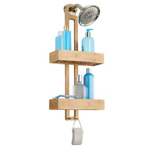 iDesign Formbu Bamboo Hanging Shower Caddy for Shampoo, Conditioner, and Soap with Hooks for Razors, Towels, Loofahs, and More, 11.05" x 5.32" x 26.68", Natural Beige