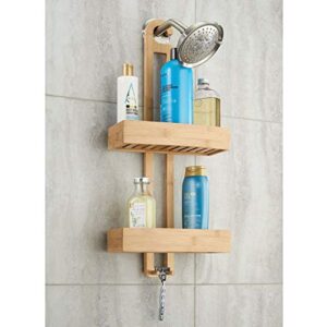 iDesign Formbu Bamboo Hanging Shower Caddy for Shampoo, Conditioner, and Soap with Hooks for Razors, Towels, Loofahs, and More, 11.05" x 5.32" x 26.68", Natural Beige