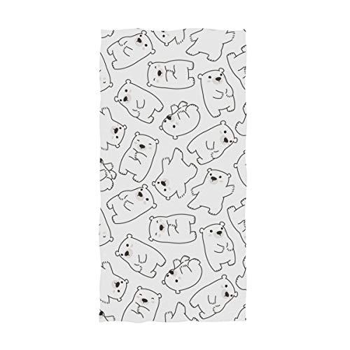 Naanle Cute Cartoon Polar Bears Print Soft Highly Absorbent Large Decorative Hand Towels Multipurpose for Bathroom, Hotel, Gym and Spa (16 x 30 Inches,White)