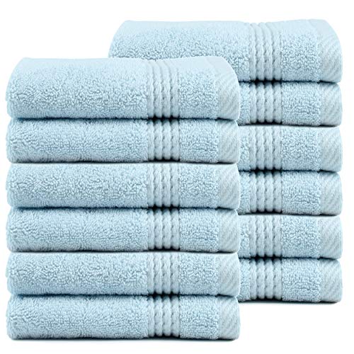 Lara Quick Dry, Extra Soft and Absorbent, 100% Turkish Terry Cotton Washcloths, Pack of 12 (ICE Blue)