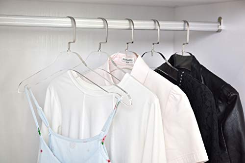 Quality Clear Acrylic Clothing Hangers – 5-Pack, Stylish Clothes Hanger with Silver Hooks - Coat Hanger for Dress, Suit - Closet Organizer Adult Hangers - Space Saving Cloth Hangers (Silver Hook, 5)