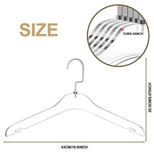 Quality Clear Acrylic Clothing Hangers – 5-Pack, Stylish Clothes Hanger with Silver Hooks - Coat Hanger for Dress, Suit - Closet Organizer Adult Hangers - Space Saving Cloth Hangers (Silver Hook, 5)