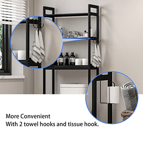 Bonzy Home Over The Toilet Storage, Bamboo 3 Tier Bathroom Organizer Space Saver Bathroom Shelf Freestanding Toilet Stands with Hooks