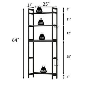 Bonzy Home Over The Toilet Storage, Bamboo 3 Tier Bathroom Organizer Space Saver Bathroom Shelf Freestanding Toilet Stands with Hooks