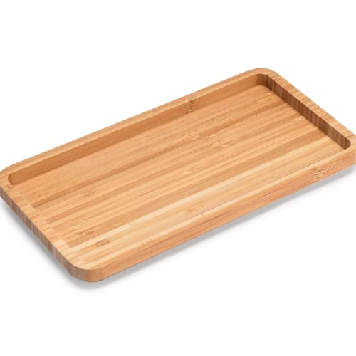 Bamboo Vanity Tray - Bathroom Decor Organizer for Counter - Modern Home Decor Organization Set for Soap Dispenser Candle Jewellery Perfume - 12in x 6in