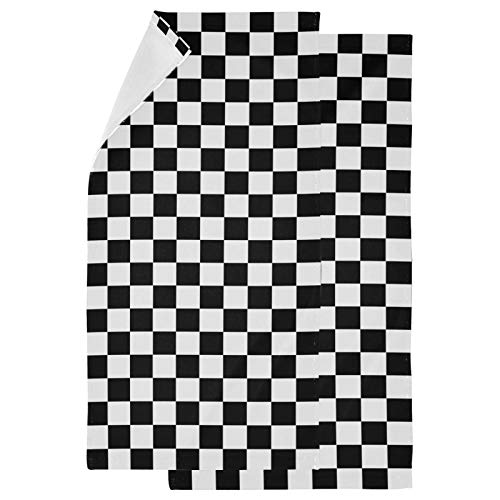 Naanle Simple Style Black and White Racing and Checkered Pattern Soft Fluffy Guest Hand Towels, Multipurpose Decor for Bathroom, Hotel, Gym and Spa (14" x 28")