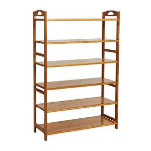 luckyermore 6-tier bamboo shoe rack entryway free standing shoe shelf storage organizer for home office bathroom, plant stand bookshelf