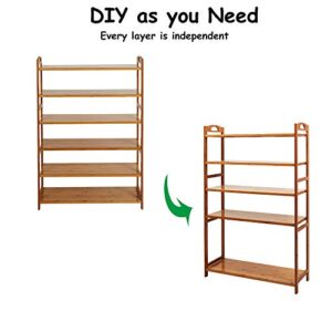 LUCKYERMORE 6-Tier Bamboo Shoe Rack Entryway Free Standing Shoe Shelf Storage Organizer for Home Office Bathroom, Plant Stand Bookshelf