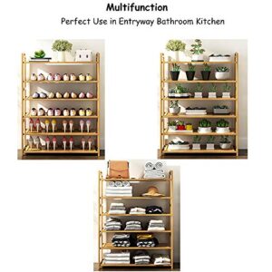 LUCKYERMORE 6-Tier Bamboo Shoe Rack Entryway Free Standing Shoe Shelf Storage Organizer for Home Office Bathroom, Plant Stand Bookshelf