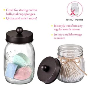 Mason Jar Apothecary Storage Lids - Jars NOT Included - Bathroom Accessory Lids for Modern Farmhouse Bathroom Decor - Rustproof Stainless Steel Lid with Waterproof Stickers / 2-Pack (Bronze)