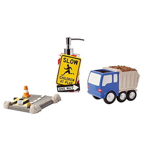 dream FACTORY Trains and Trucks 3-Piece Bath Accessories Set, Grey