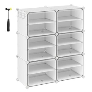 songmics interlocking shoe rack, plastic shoe storage cabinet, 6-slot modular storage organizer unit, 11.8 x 15.7 x 11.8 inches for each slot, with doors, steel frame, plastic panel, white ulpc033w01