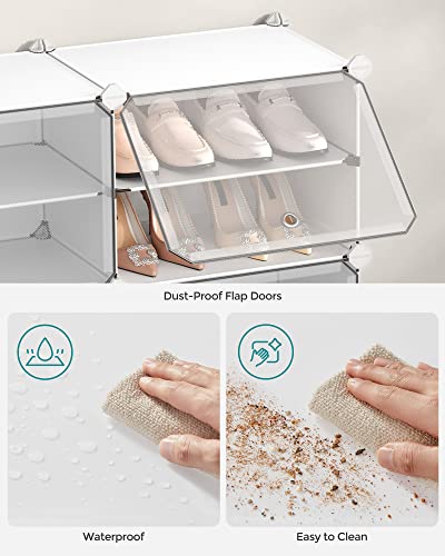 SONGMICS Interlocking Shoe Rack, Plastic Shoe Storage Cabinet, 6-Slot Modular Storage Organizer Unit, 11.8 x 15.7 x 11.8 Inches for Each Slot, with Doors, Steel Frame, Plastic Panel, White ULPC033W01