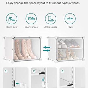 SONGMICS Interlocking Shoe Rack, Plastic Shoe Storage Cabinet, 6-Slot Modular Storage Organizer Unit, 11.8 x 15.7 x 11.8 Inches for Each Slot, with Doors, Steel Frame, Plastic Panel, White ULPC033W01