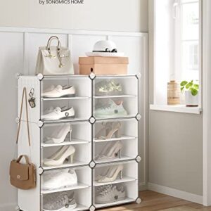 SONGMICS Interlocking Shoe Rack, Plastic Shoe Storage Cabinet, 6-Slot Modular Storage Organizer Unit, 11.8 x 15.7 x 11.8 Inches for Each Slot, with Doors, Steel Frame, Plastic Panel, White ULPC033W01