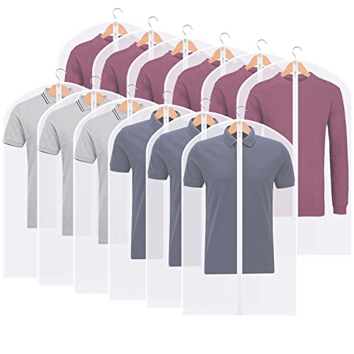 Perber Hanging Garment Bags Clear Suit Bag (Set of 12) Lightweight Dust-Proof Clothes Cover Bags with Full Zipper for Closet Storage and Travel -24'' x 32''/12 Pack