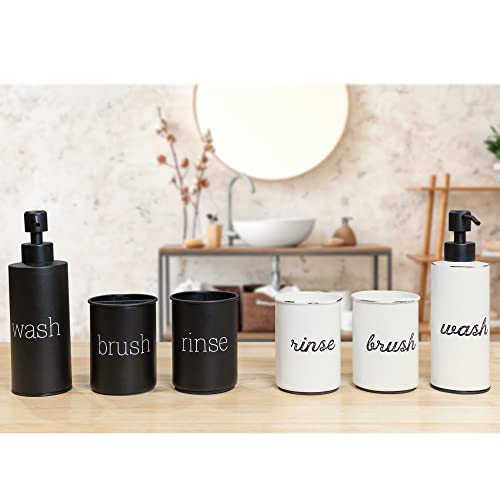 AuldHome Farmhouse Bathroom Accessories Set (3-Piece Set, White); Enamelware Matching Soap Dispenser, Toothbrush Holder and Rinse Cup for Sink Vanity