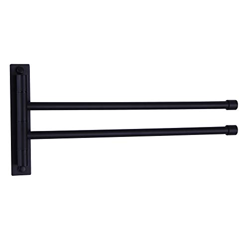 GERZWY Bathroom Swing Arm Towel Bars 2-Arm Wall Mount Stainless Steel Bath Towel Rack Hanger Towel Holder Organizer Matte Black HYG02-BK