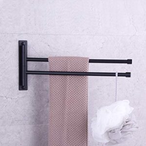 GERZWY Bathroom Swing Arm Towel Bars 2-Arm Wall Mount Stainless Steel Bath Towel Rack Hanger Towel Holder Organizer Matte Black HYG02-BK