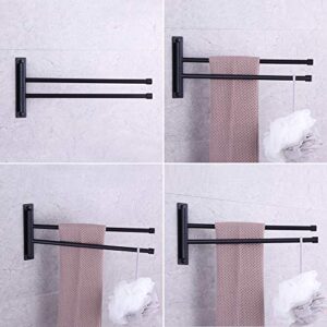 GERZWY Bathroom Swing Arm Towel Bars 2-Arm Wall Mount Stainless Steel Bath Towel Rack Hanger Towel Holder Organizer Matte Black HYG02-BK