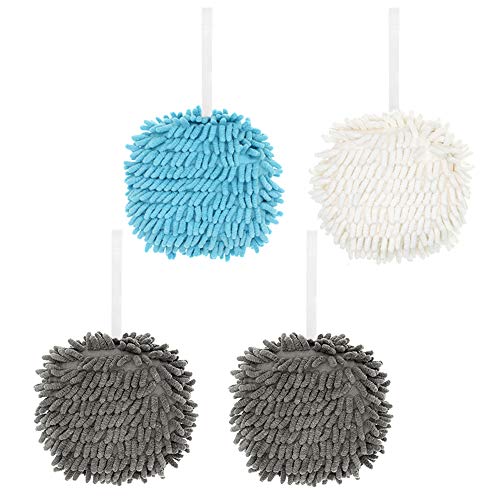 HOSTK 4PCS Chenille Hand Towels Ball Hanging Hand Towel Soft Absorbent Microfiber Coral Velvet Hand Wipe Cleaning Cloth for Bathroom Kitchen